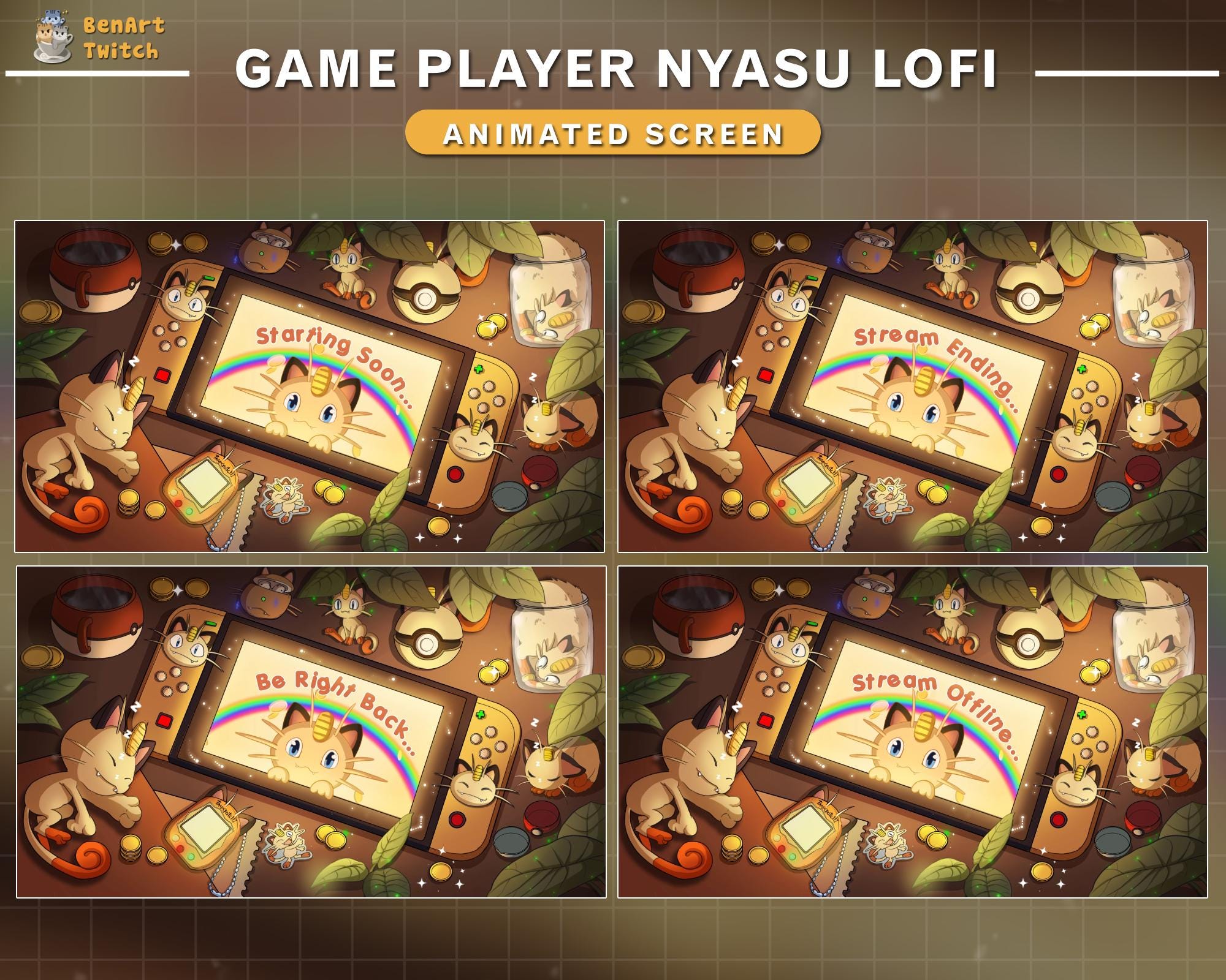 Animated Twitch Screens Lo-fi Desk Meowth, Cute Cat Stream Screens ...