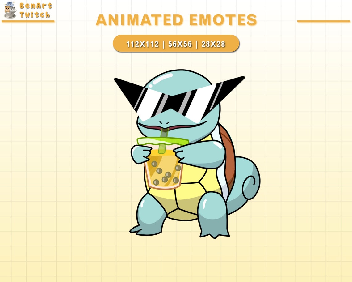 Animated Twitch Emote Squirtle Drinks Boba Tea, Cute Turles Twitch ...