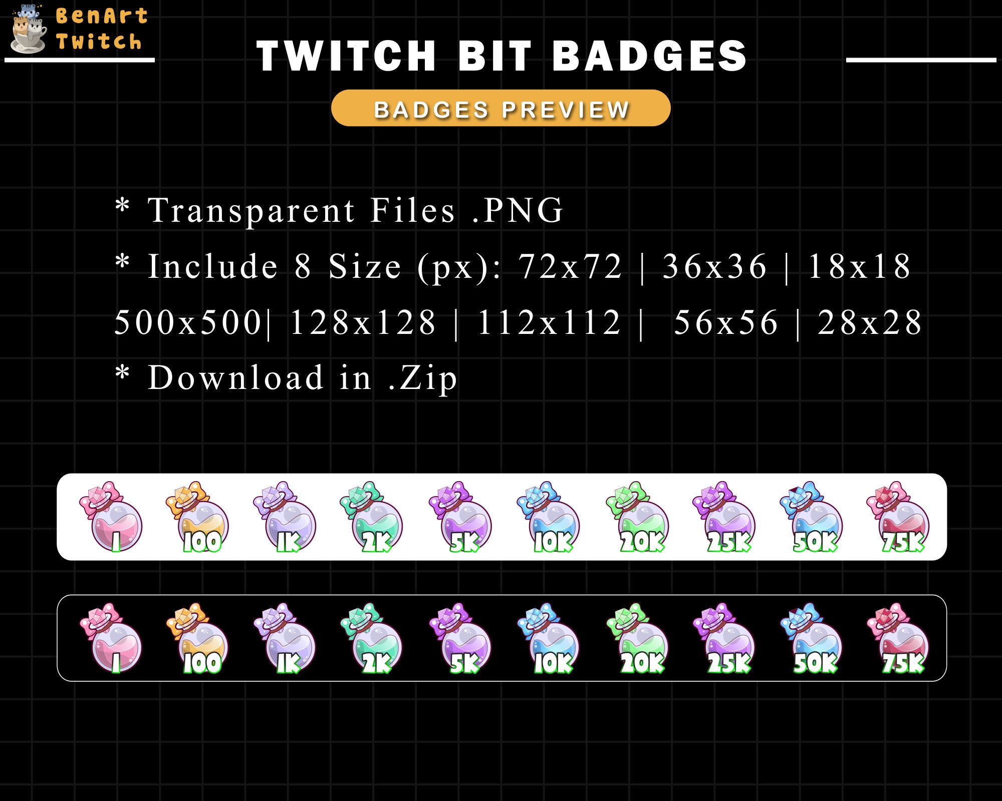 Full Set 30 Magic Liquid Twitch Bit Badges, Fluid Bag Magic Twitch ...