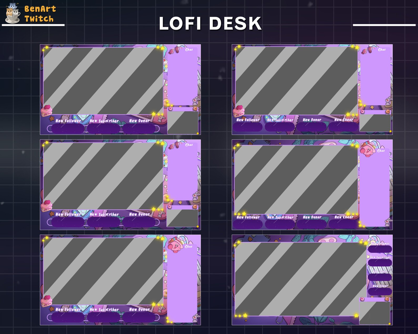 Animated Lofi Desk Stream Package, Night Pastel Pink Twitch Overlay ...