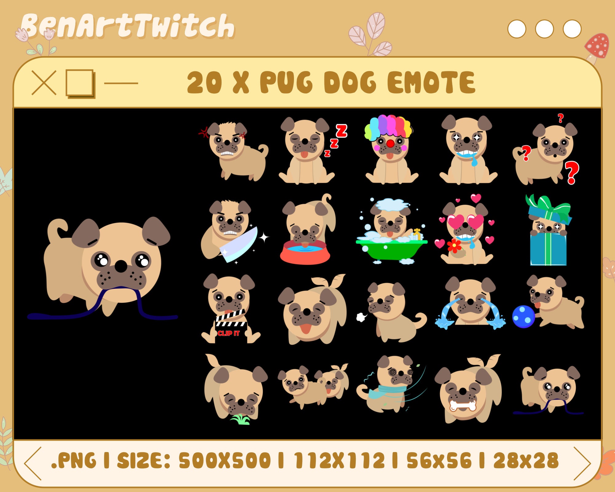 20x Pug Dogs Twitch Emotes Pack, Cute Animals Stream Emotes, Ready to ...