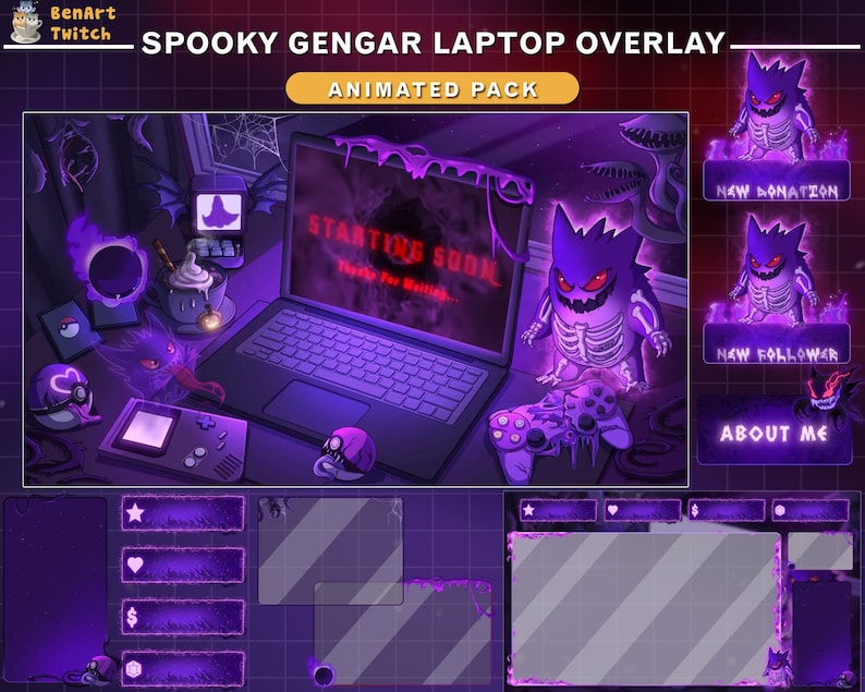 Animated Stream Package Halloween Gengar Lofi Desk, Witch Desk Twitch ...
