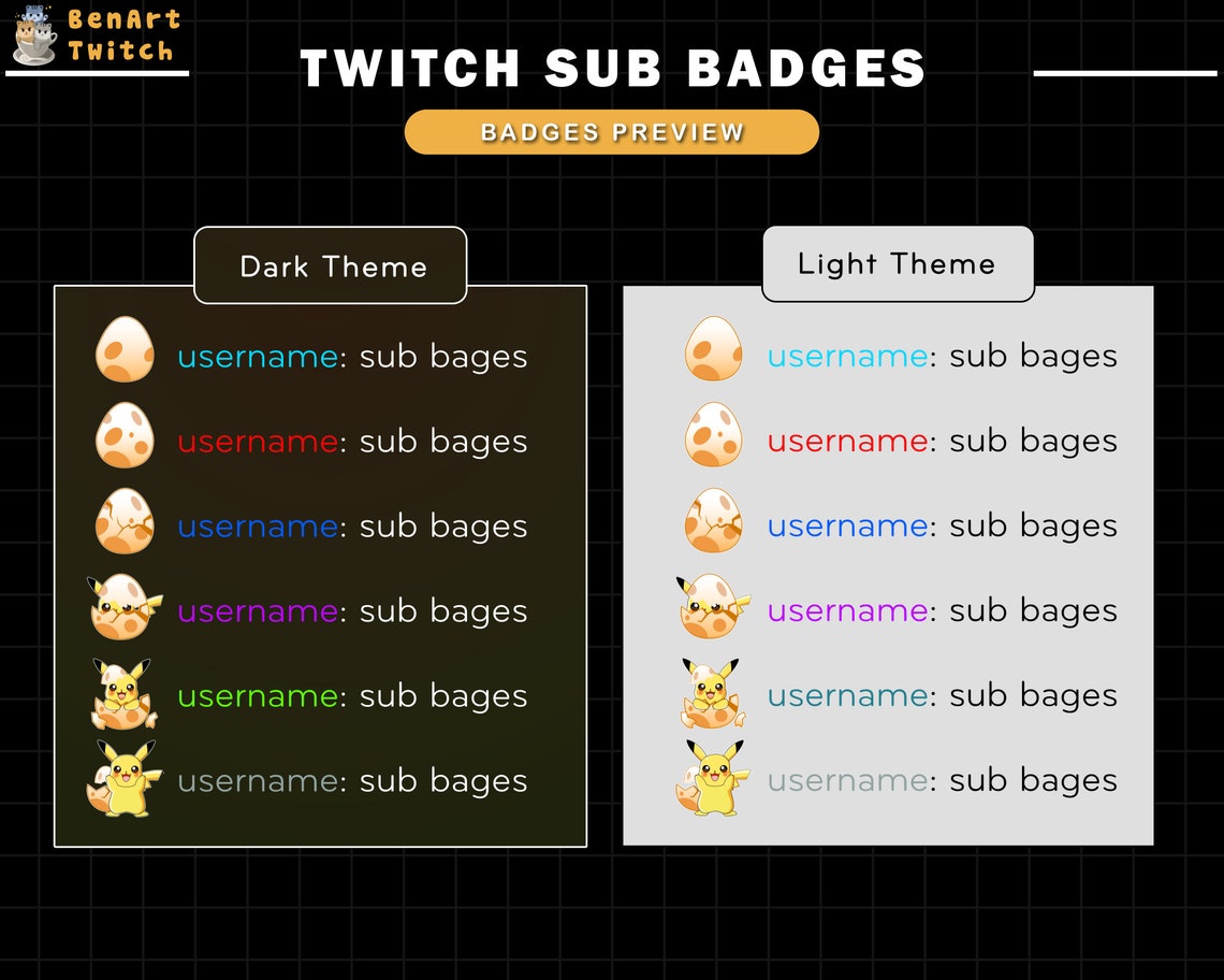 Pikachu Twitch Sub Badges, Cute Pokemon Sub Badges for Streamers ...