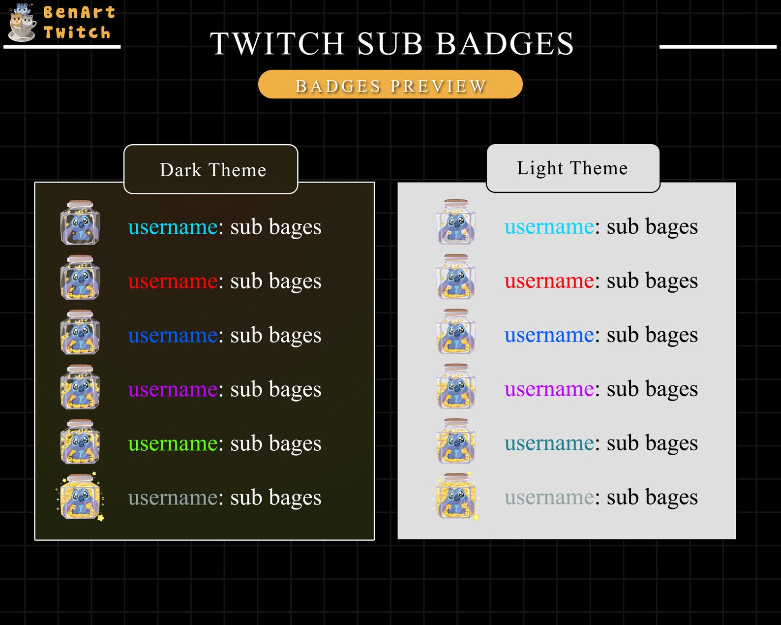 Stitch in Jam Twitch Sub Badges, Cute Stitch Badges, Ready to Use for ...