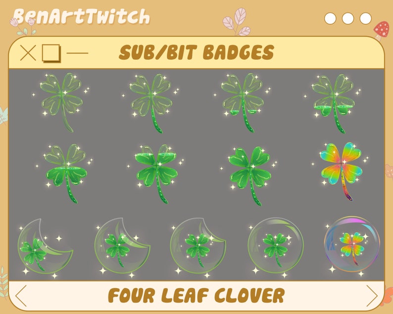 Four Leaf Clover Twitch Sub Badges, 4 Leaf Clover Moon Sub Bit Badges ...