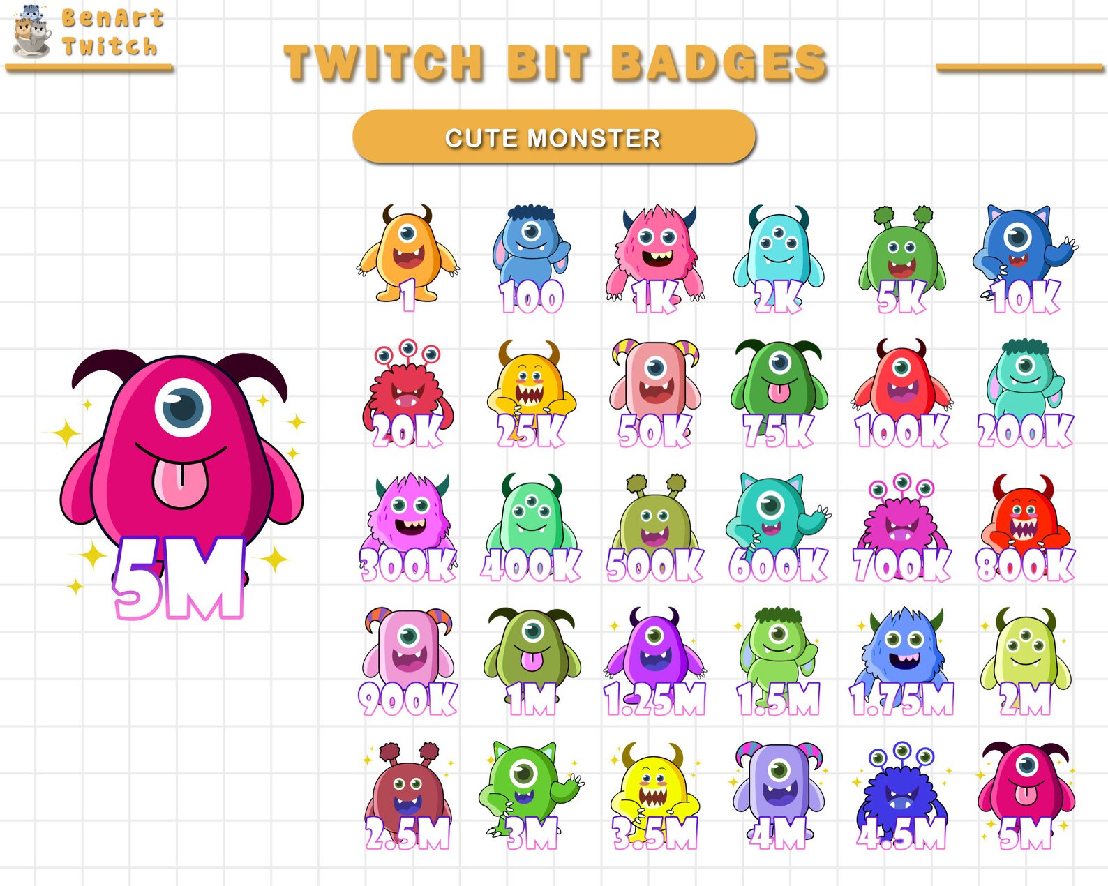 30x Cute Monsters Twitch Bit Badges, Halloween Twitch Badges, Complete ...