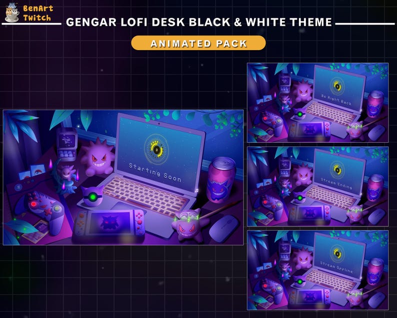 Gengar Twitch Overlay – Animated Stream Package With Lofi Desk, Cozy ...