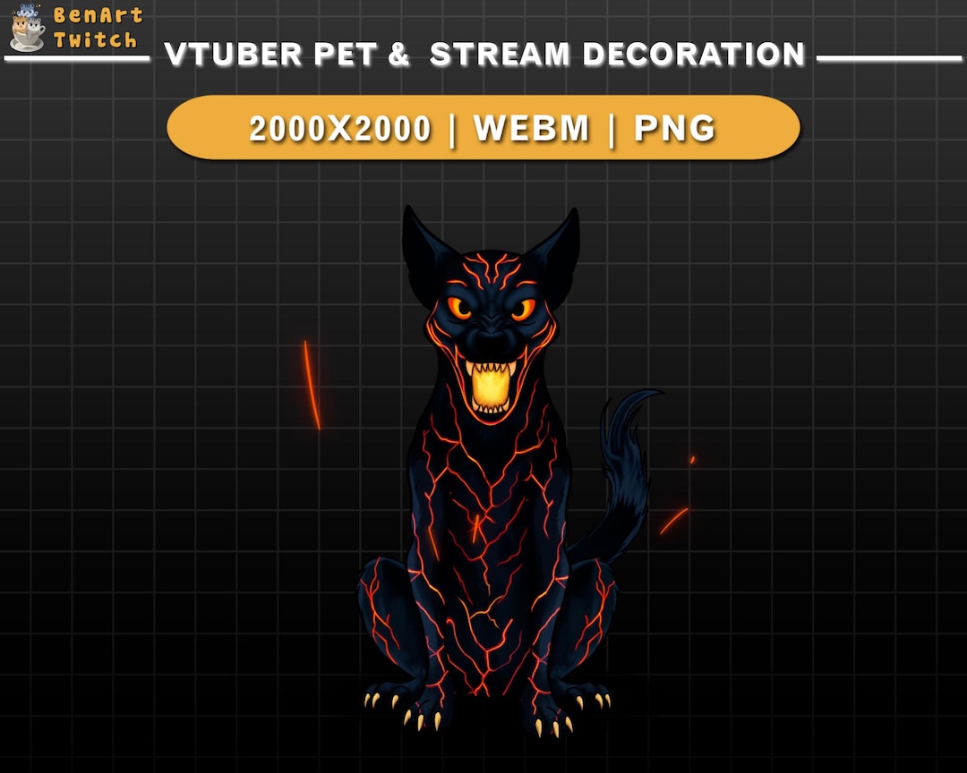 Animated Hellhound Vtuber Pet, Fire Dog Stream Decoration With Spark ...