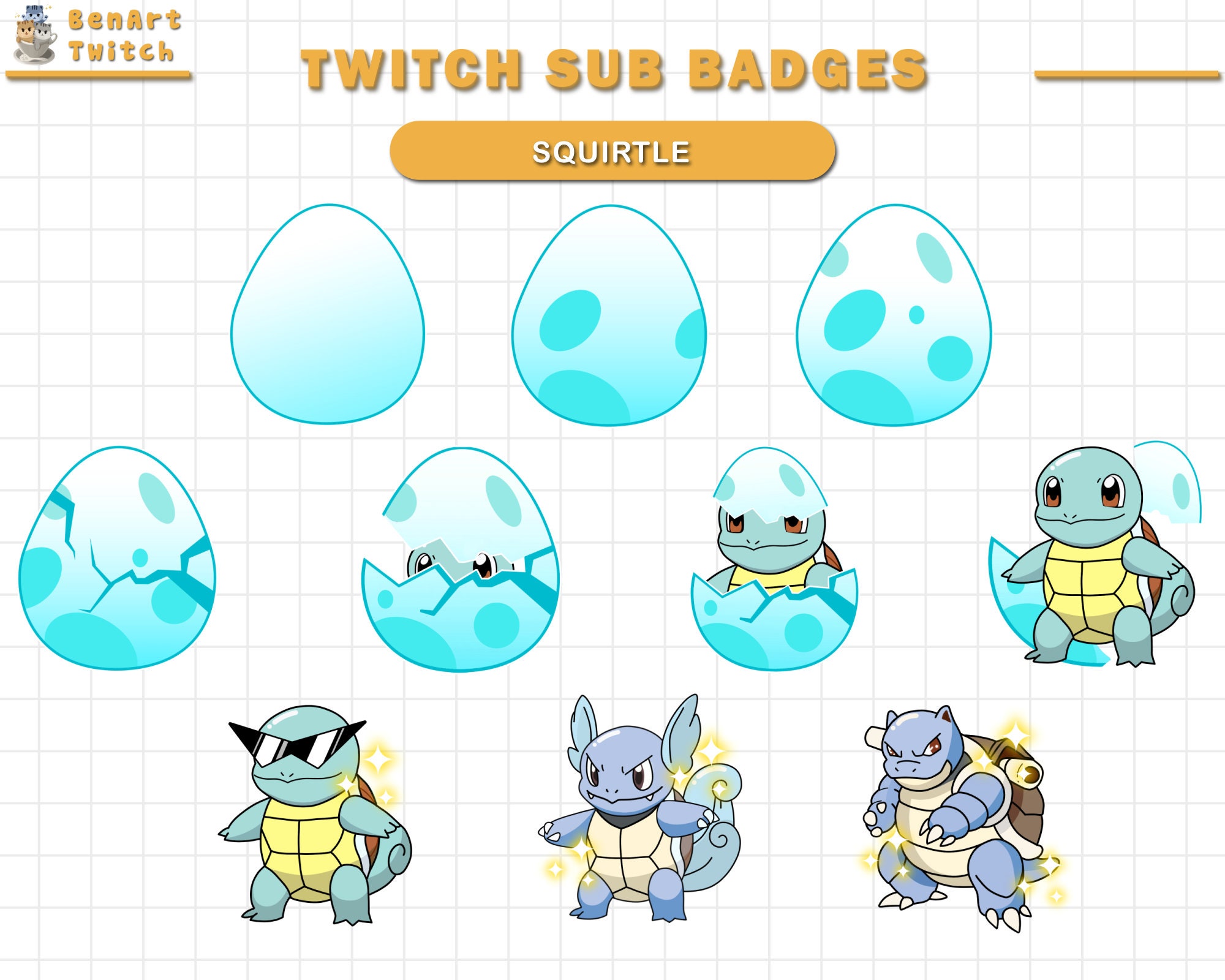 Squirtle Twitch Sub Badges, Cute Pokemon Sub Badges for Streamers ...