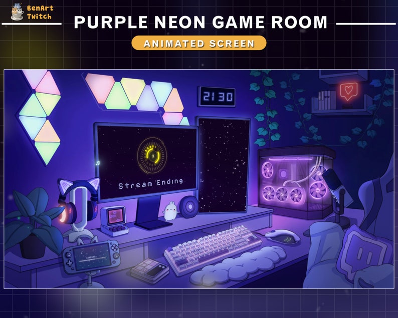 Animated Twitch Screens Cozy PC Room Setup, Neon Game Room Stream ...