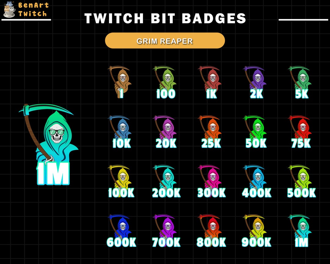 20x Sensenmann Twitch Sub Bit Badges, Komplettes Twitch Bit Badges Set ...