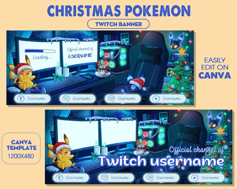 Banner navideño de Pokémon para Twitch, encabezado de canal de Pikachu ...