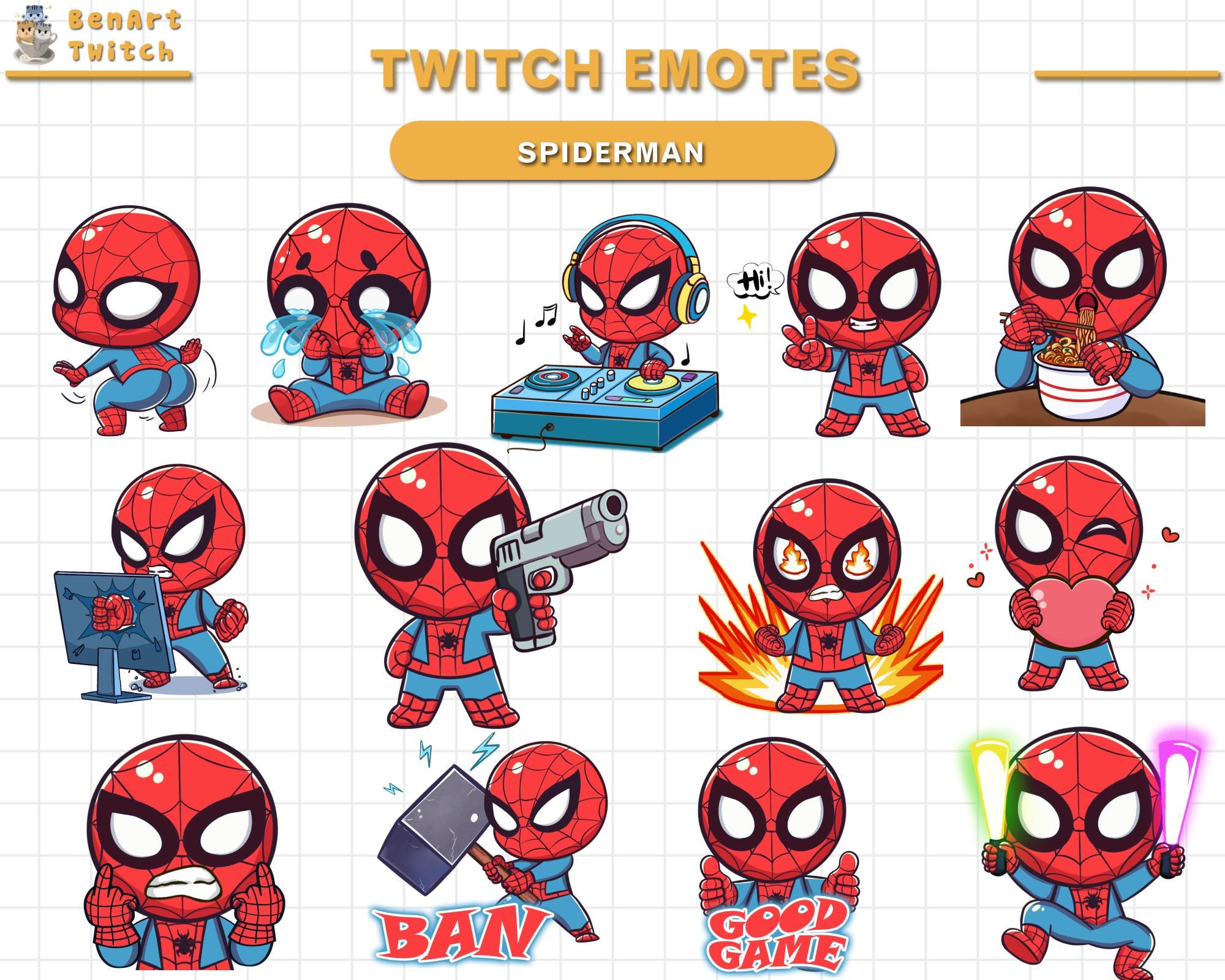 13x Spiderman Twitch Emotes, Funny Static Emotes for Twitch, Youtube ...