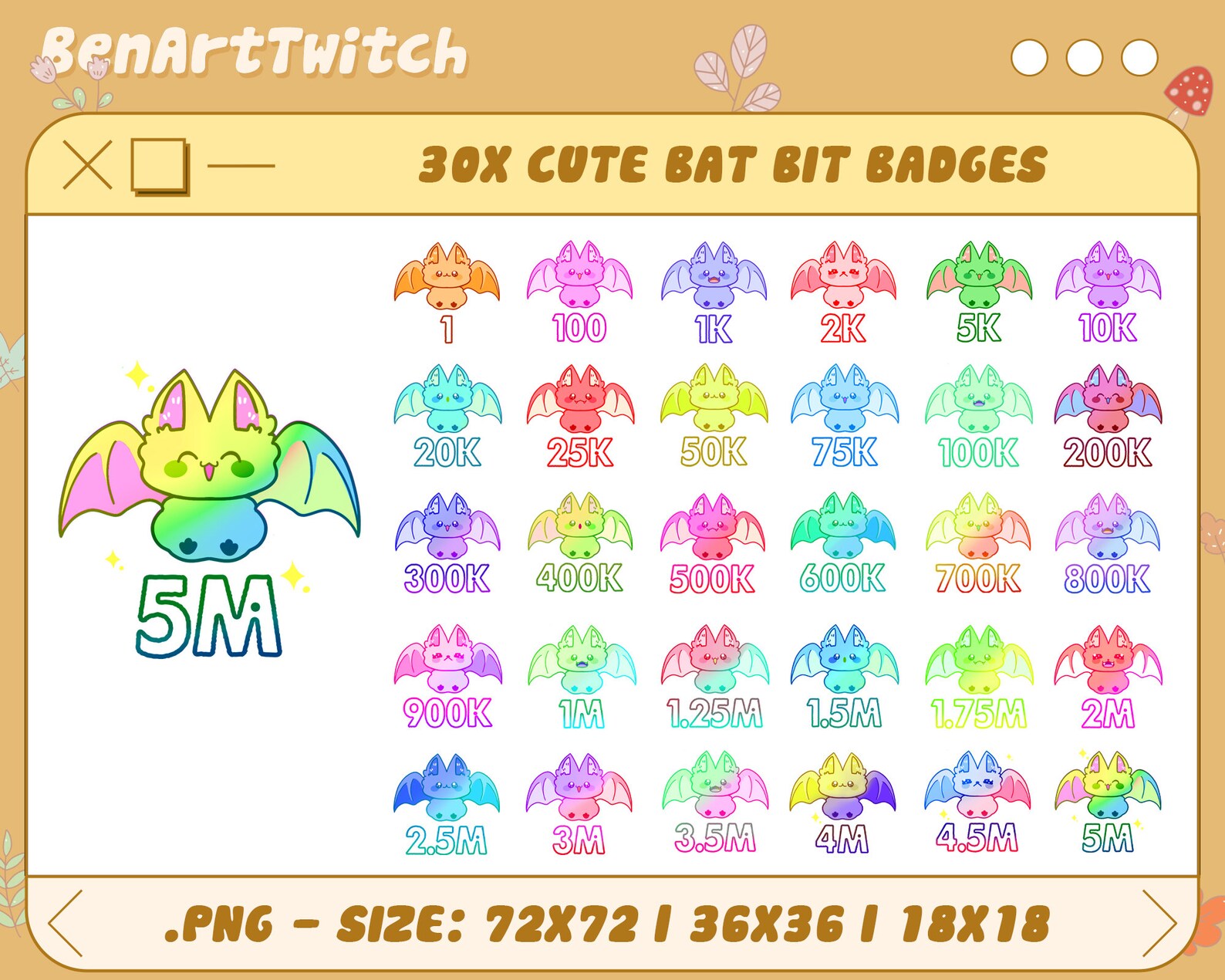 30x Cute Bats Twitch Sub Bit Badges, Complete Twitch Bit Badges Set ...