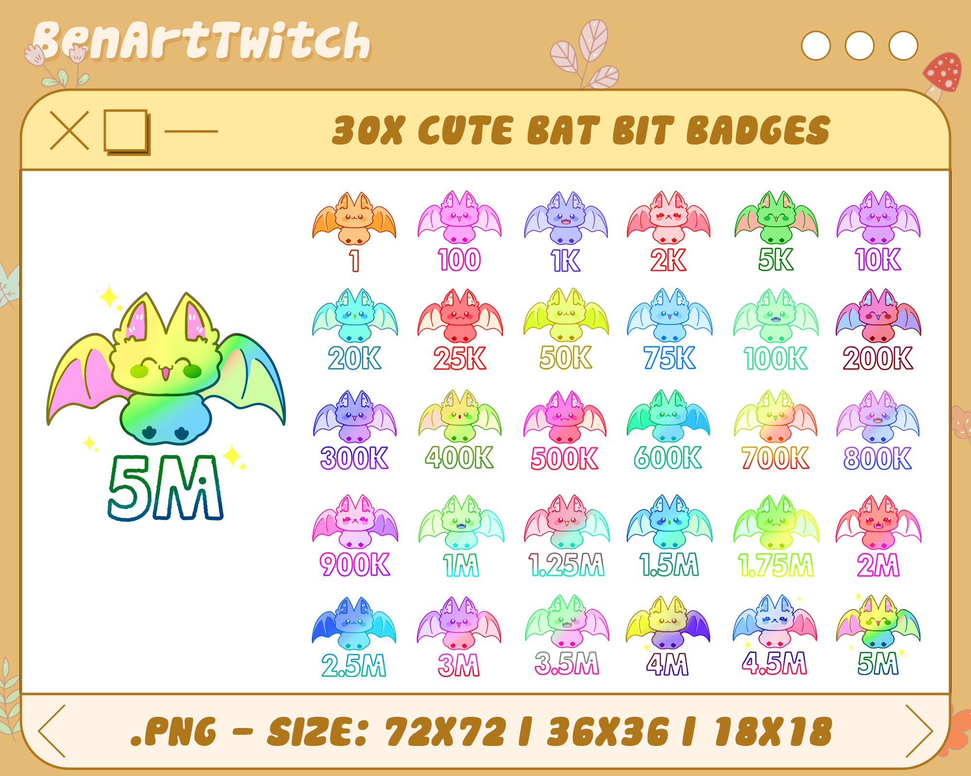 30x Cute Bats Twitch Sub Bit Badges, Complete Twitch Bit Badges Set ...