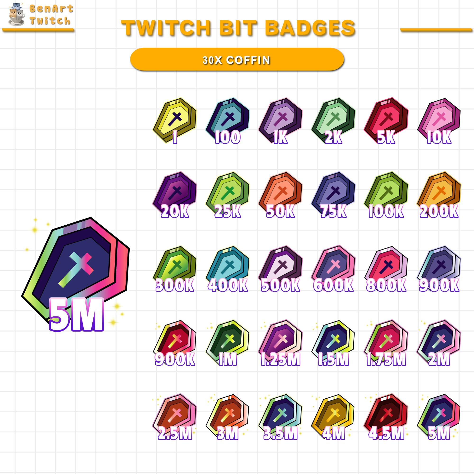 30x Coffin Twitch Sub Bit Badges, Complete Twitch Bit Badges Set ...