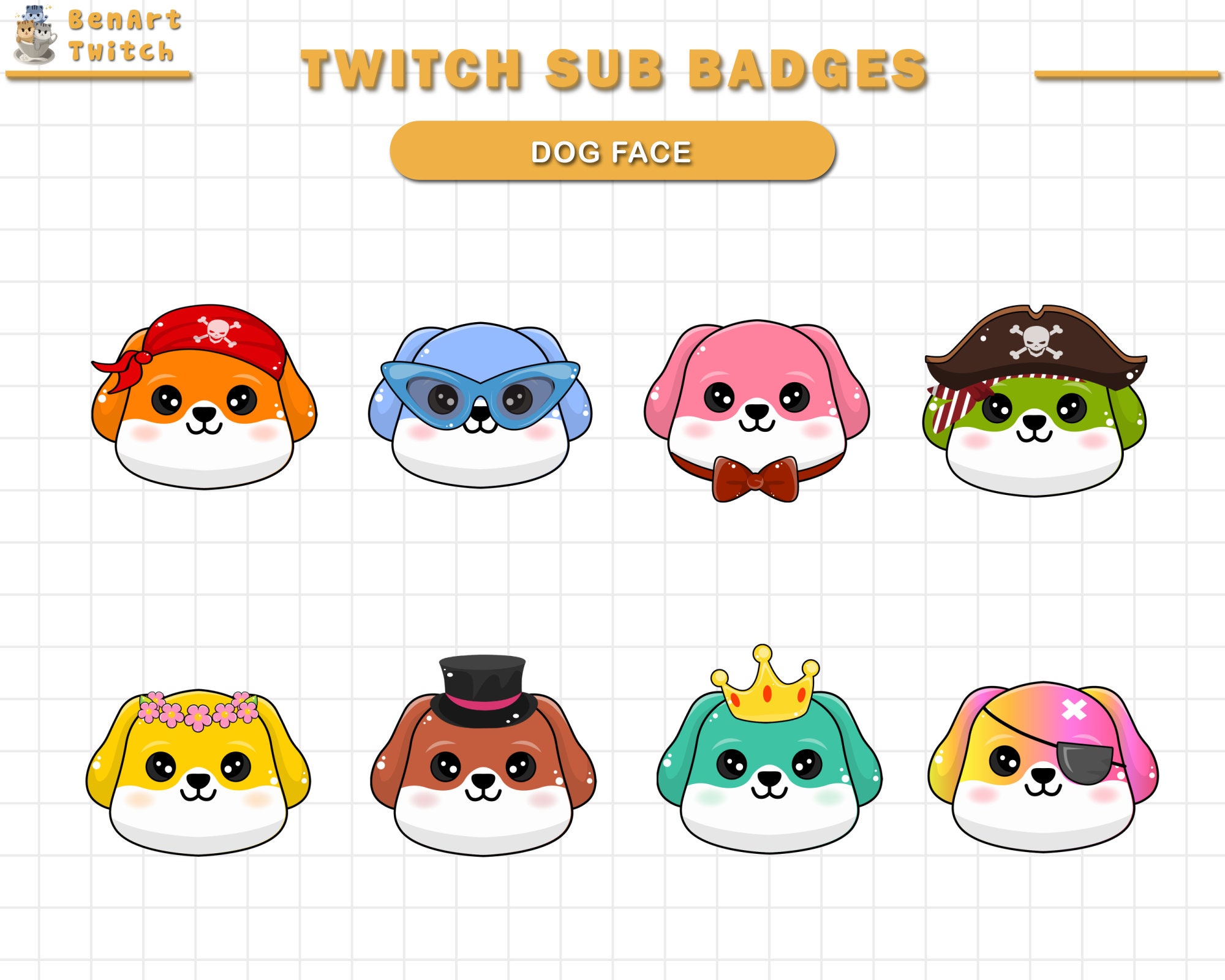 Face Dogs Twitch Sub Badges, Cute Dogs Twitch Badges for Streamers ...