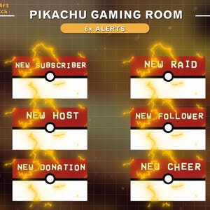 Animated Twitch Overlay Game Room Pikachu, Cute Pikachu Stream Package ...
