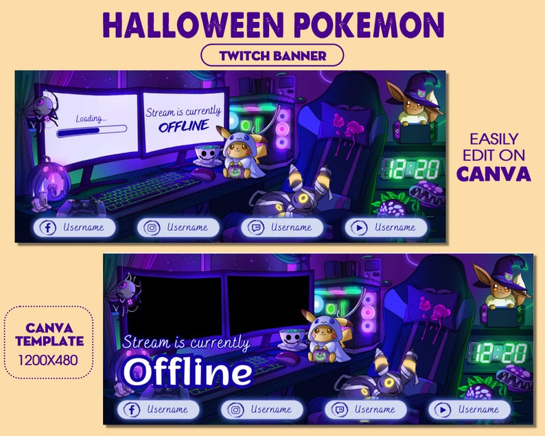 Halloween Pokemon Gaming Room Twitch Banner, Spooky Room Stream Banner ...