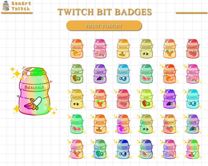30x Yorgurts Twitch Sub Bit Badges, Kawaii Twitch Sub Badges, Complete ...