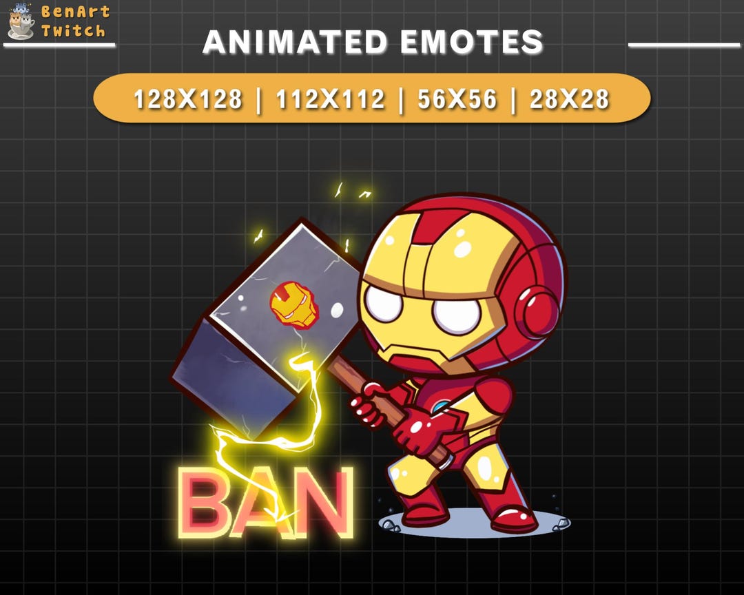 Animated Twitch Emote Iron Man Ban Hammer, Rage Ban Emotes, Cute Ban ...