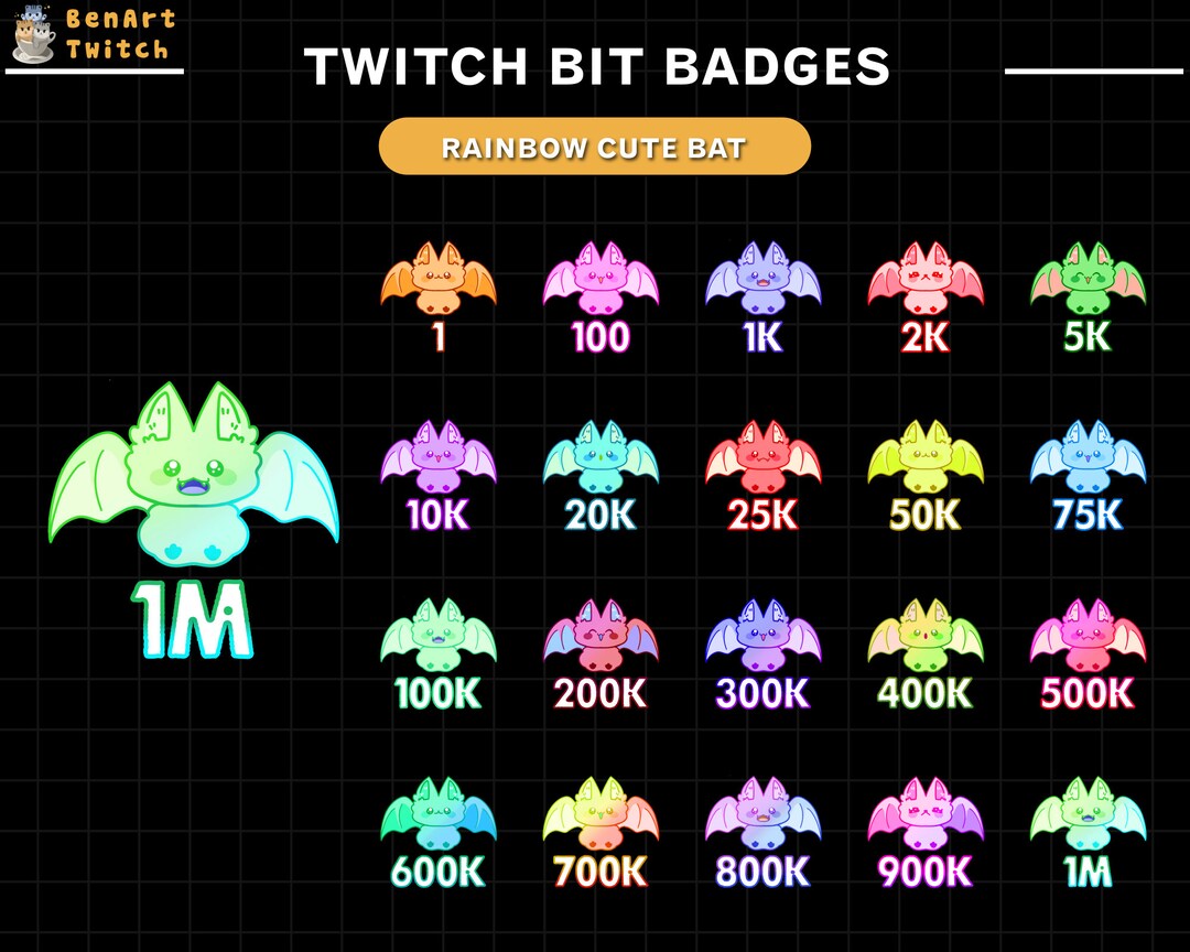 20x Cute Bats Twitch Sub Bit Badges, Complete Twitch Bit Badges Set ...