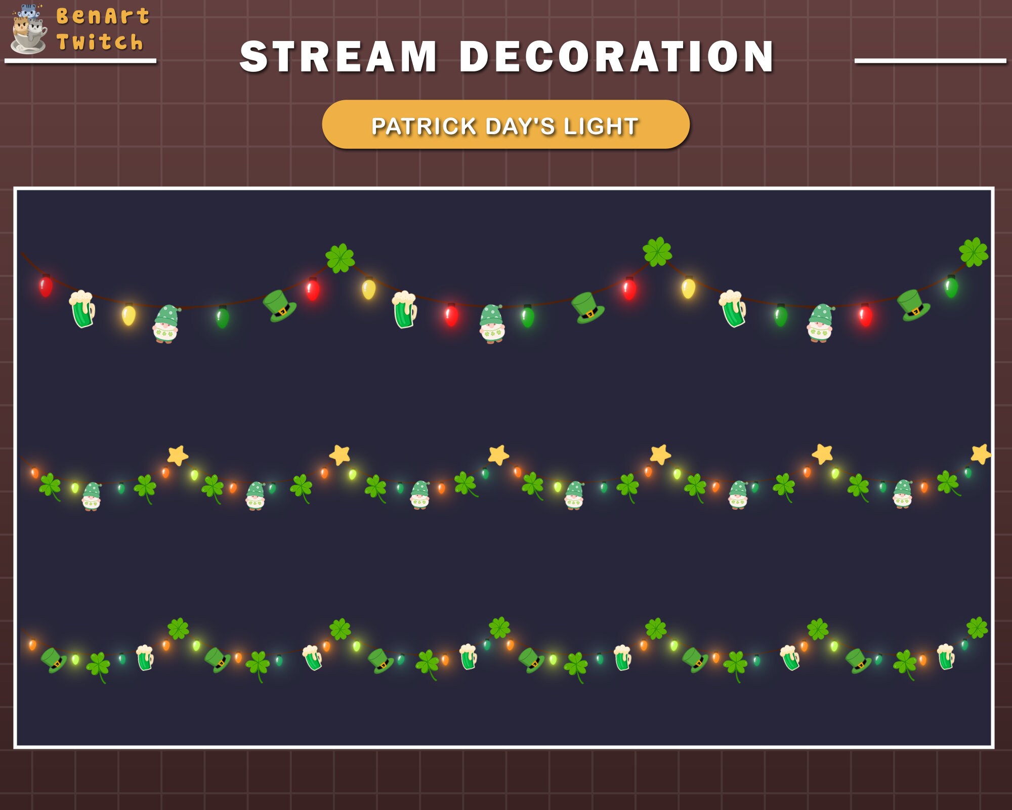 3x Animated Patrick Day's Twinkle Lights, Four Leaf String Twitch ...