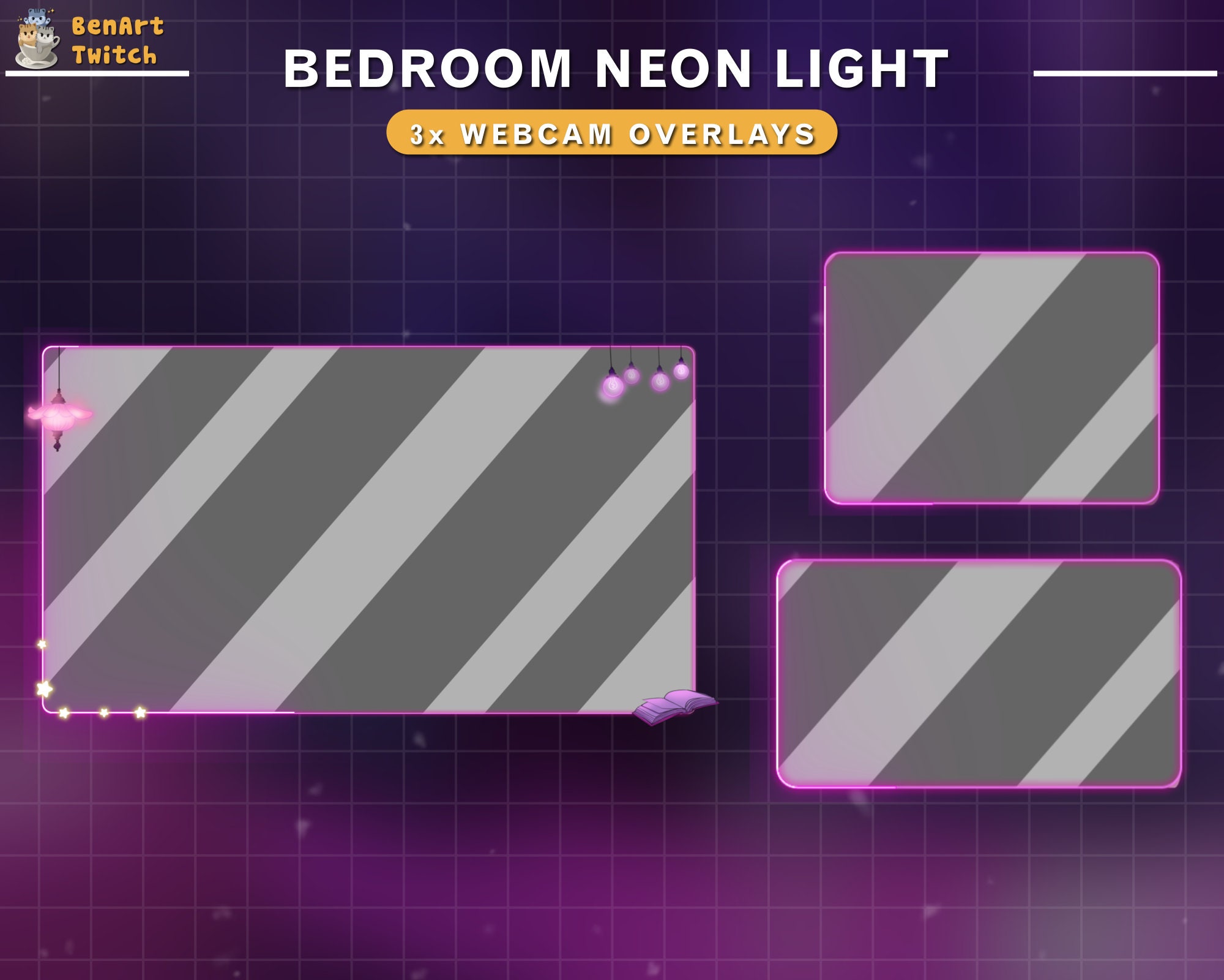 3x Animated Purple Neon Webcam Overlay, Twitch Webcam Borders - Etsy