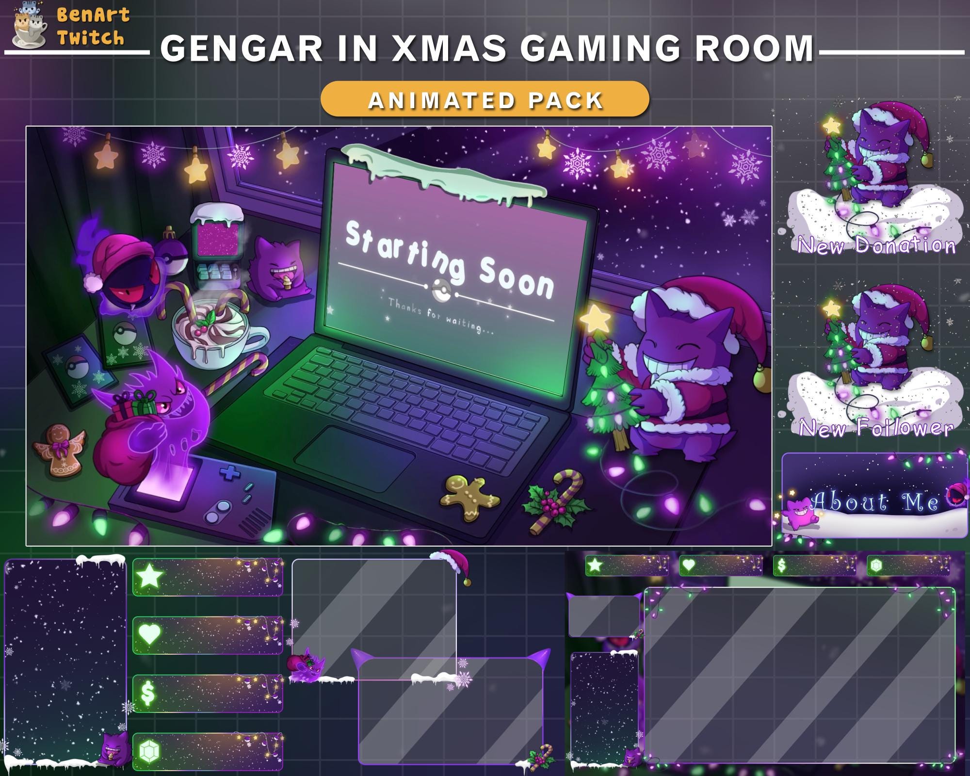 Animated Gengar Christmas Twitch Overlay Pack, Cozy Lofi Gaming Desk ...