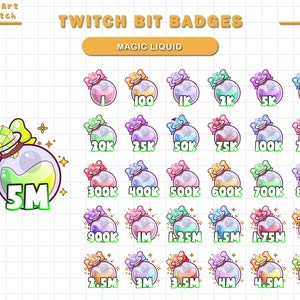 Full Set 30 Magic Liquid Twitch Bit Badges, Fluid Bag Magic Twitch ...