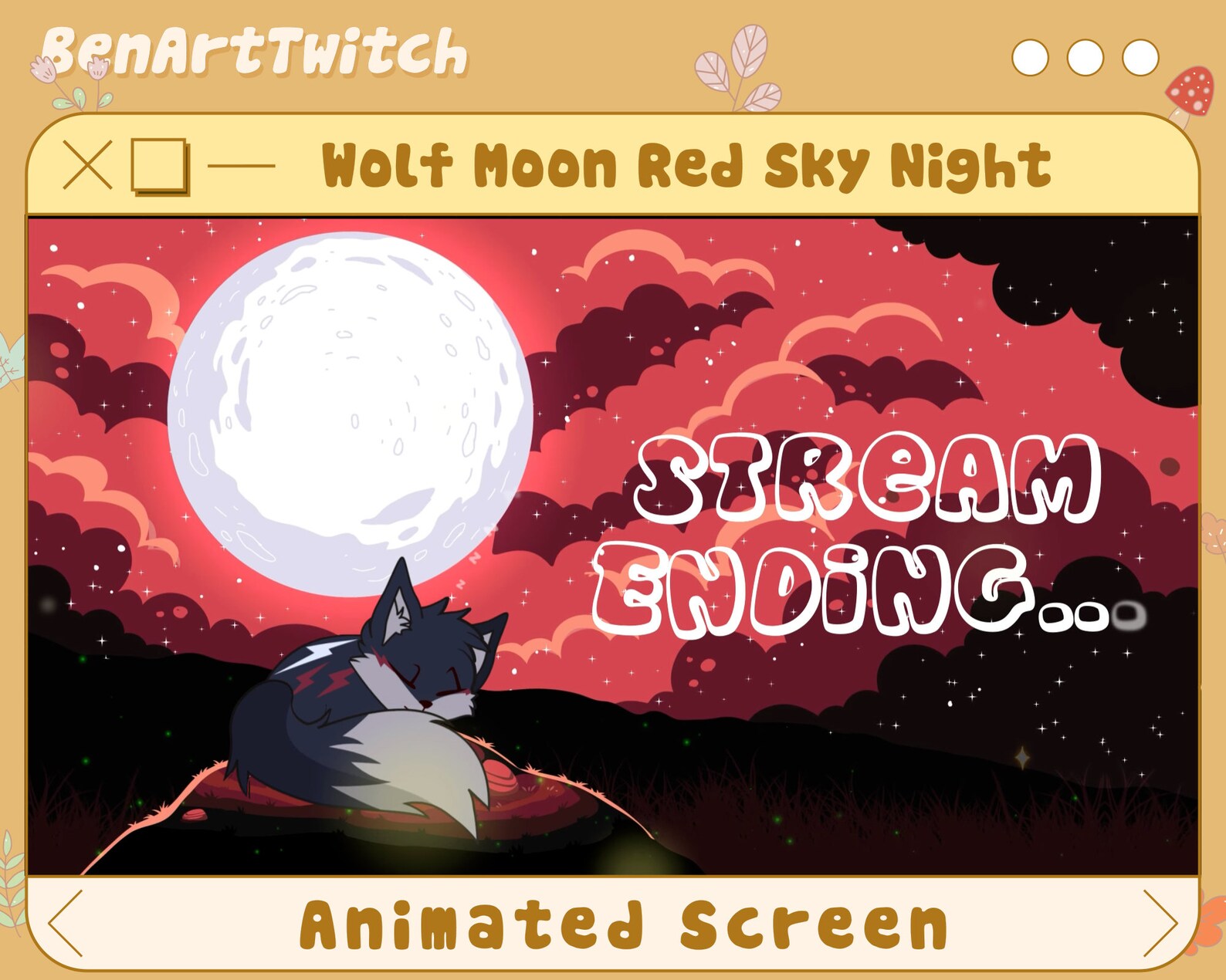 Animated Red Wolf Moon Twitch Screens, Moon Sky Night Stream Screens ...
