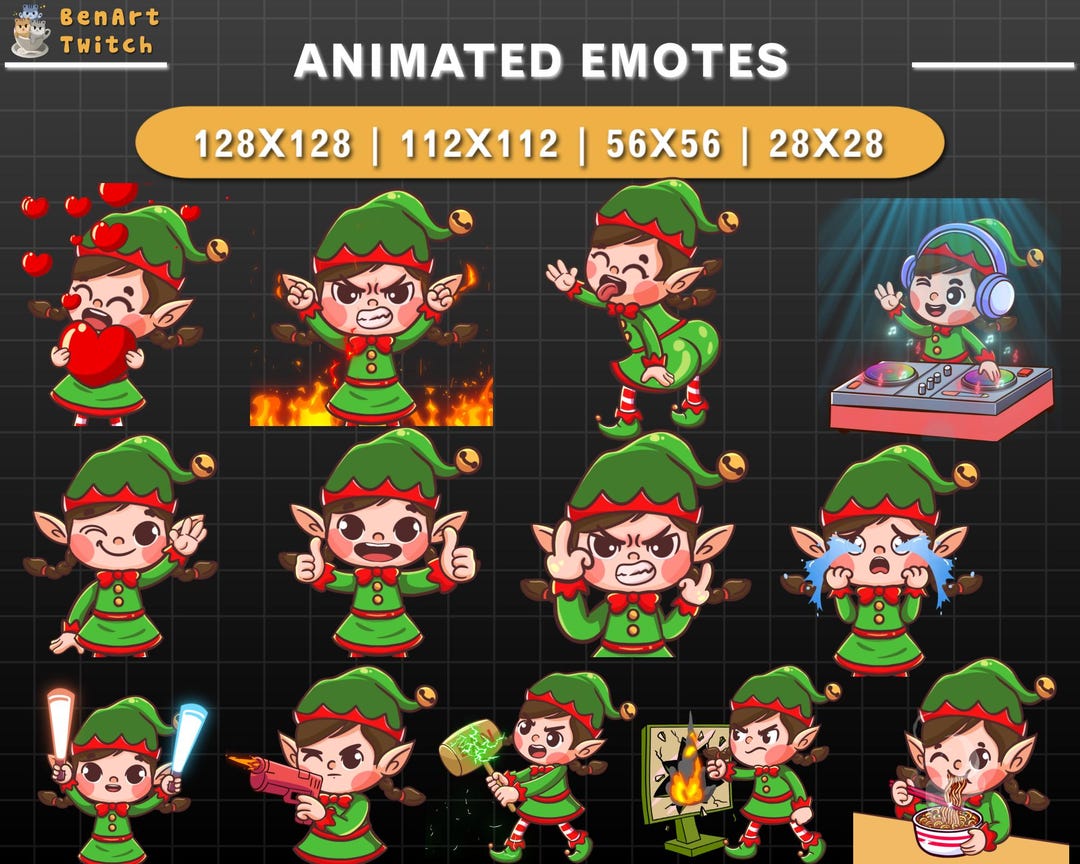 Animated Christmas Elf Twitch Emote, Holiday Cute Discord Emotes, Xmas ...