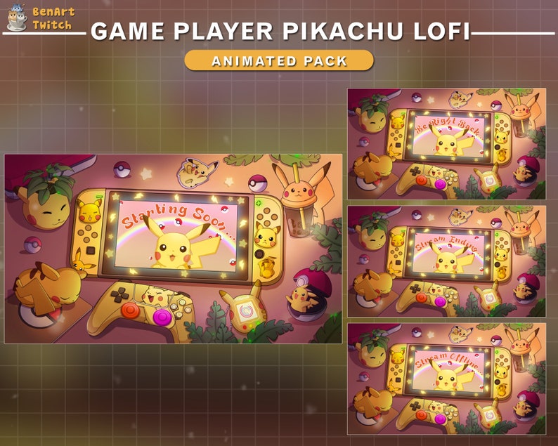 Animated Twitch Overlay Lo-fi Desk Pikachu, Cute Pikachu Stream Package ...