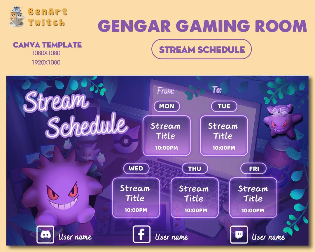 Stream Schedule Gengar Lo-fi Desk, Purple Aesthetic Twitch Overlay ...