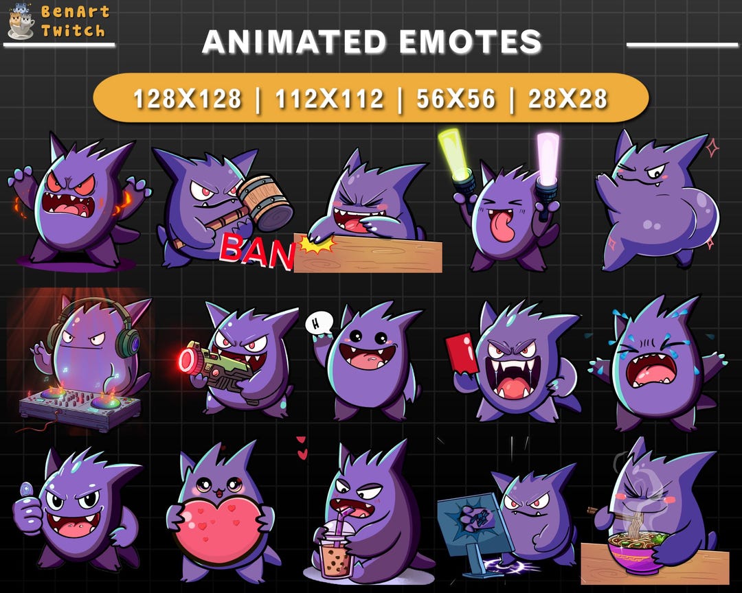 Animated Gengar Twitch Emote Pack, Kawaii Twitch Emotes With Dancing ...
