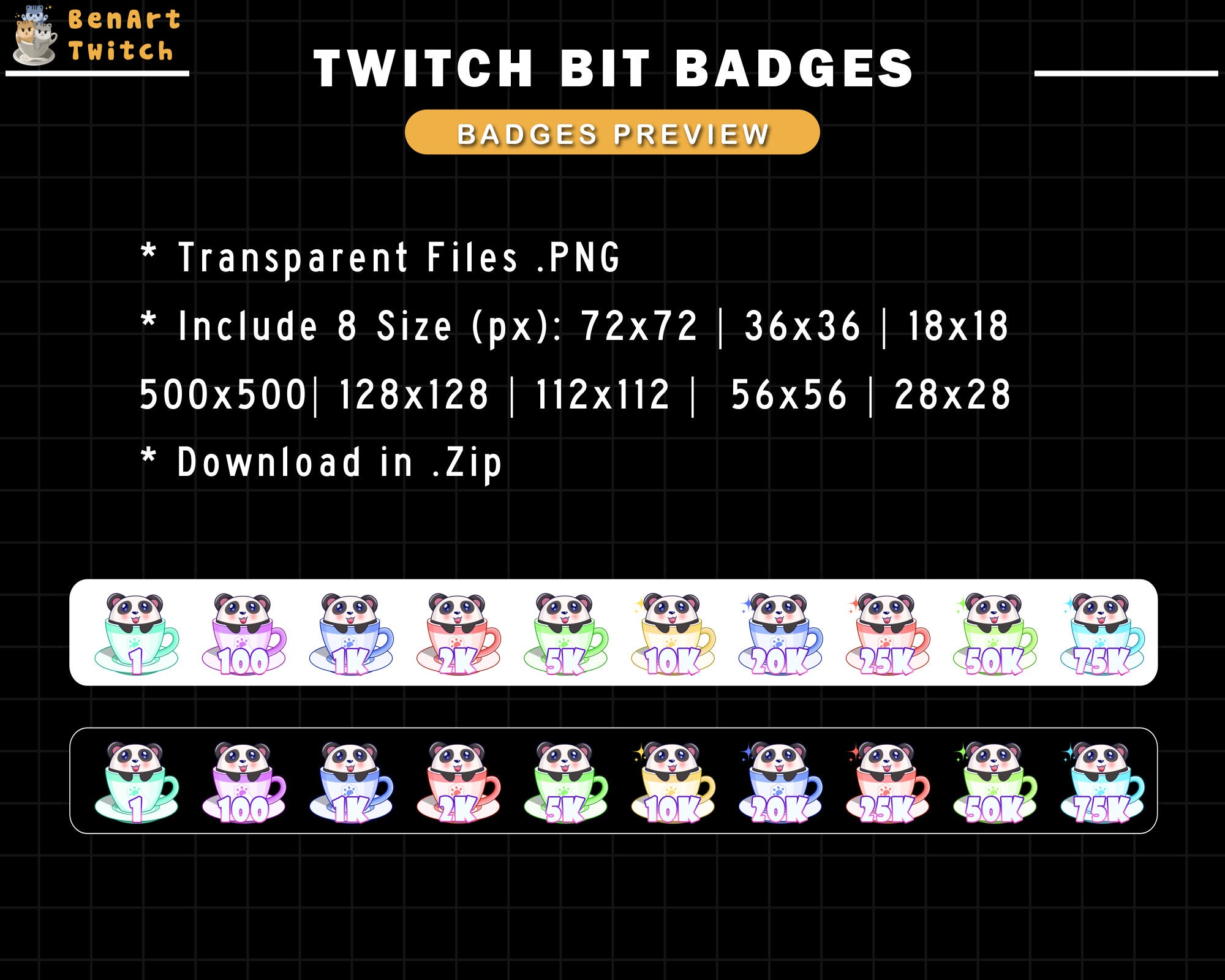 30x Panda Cups Twitch Bit Badges, Panda Bit Badges, Twitch Bit Tier ...