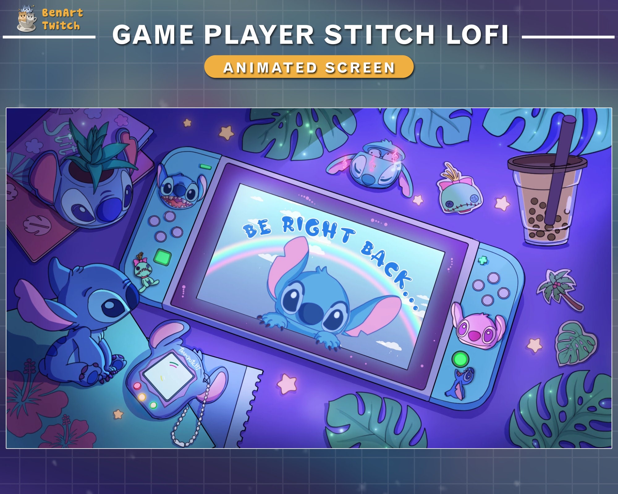 Animiertes Twitch Overlay Paket Lo-fi Desk Stitch, Niedliches Stitch ...