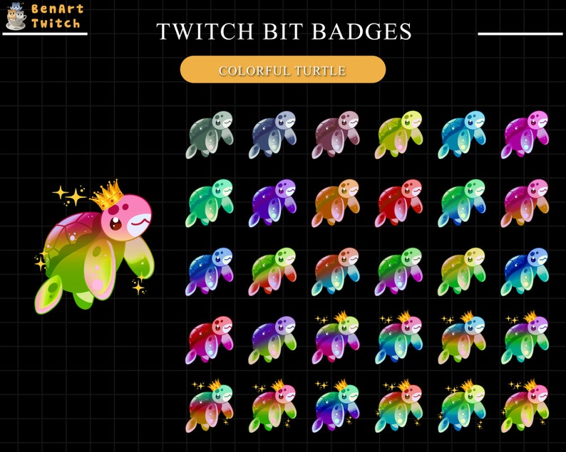Full Set 30 Colorful Turtles Twitch Sub Bit Badges, Turtles Sub Badges, Complete Twitch Bit ...
