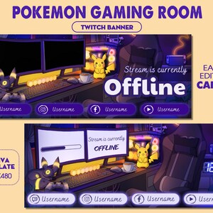 Pokemon Gaming Room Twitch Banner, Cozy Room Stream Banner With Pikachu ...