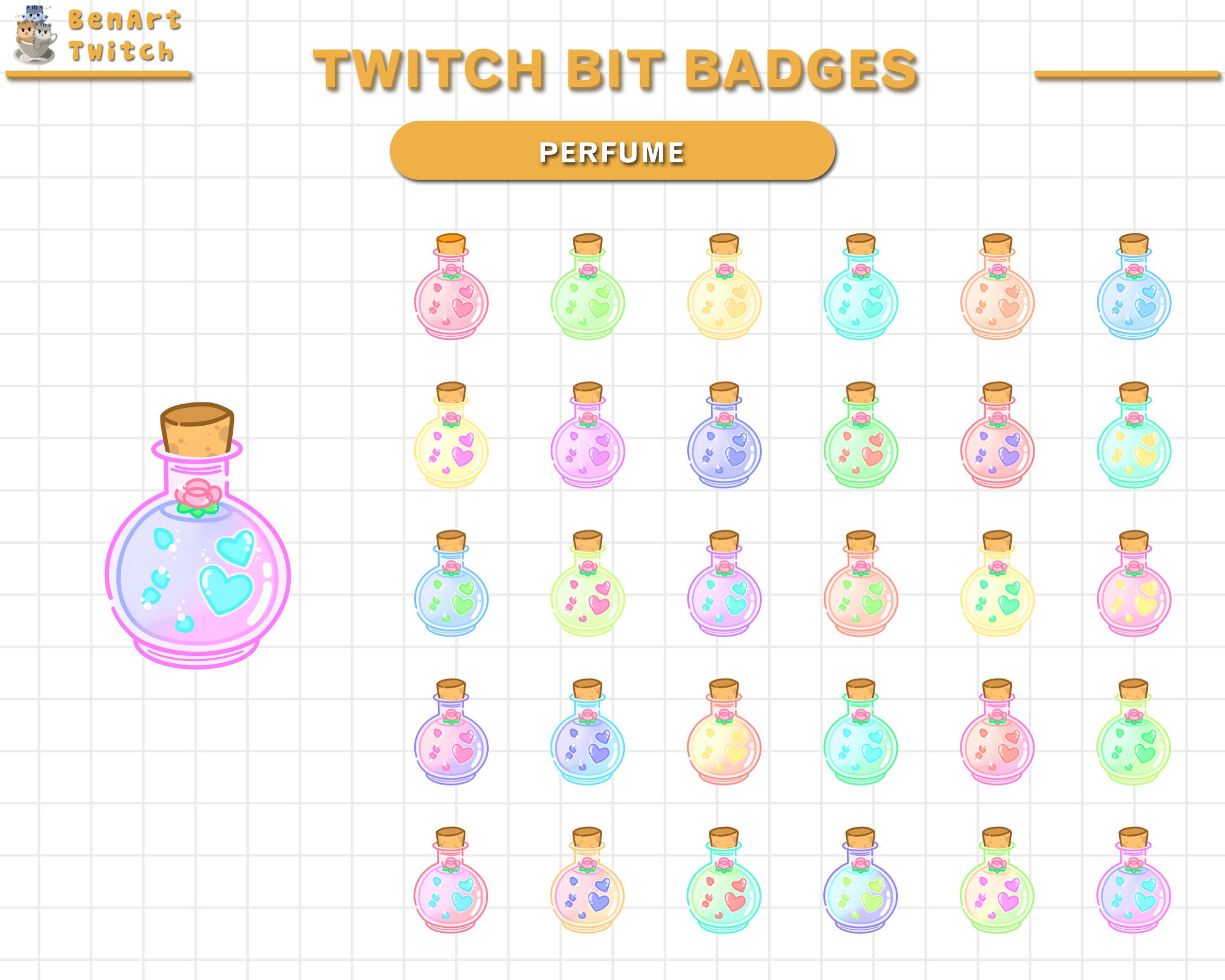 Full Set 30 Perfume Bottle Twitch Bit Badges, Heart Bottle Twitch Sub ...