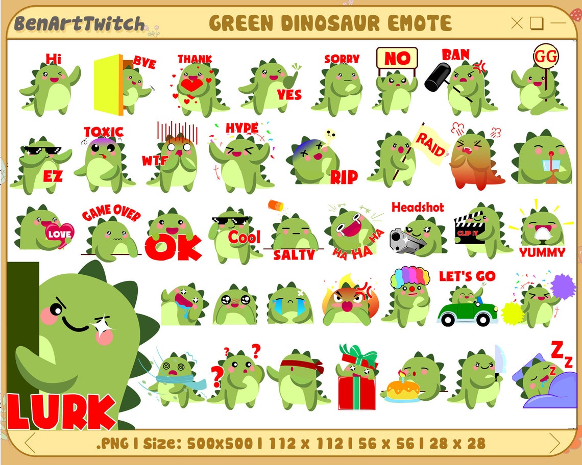 40x Green Cute Dinosaur Twitch Emotes Pack, Cute Animals Twitch Emotes ...