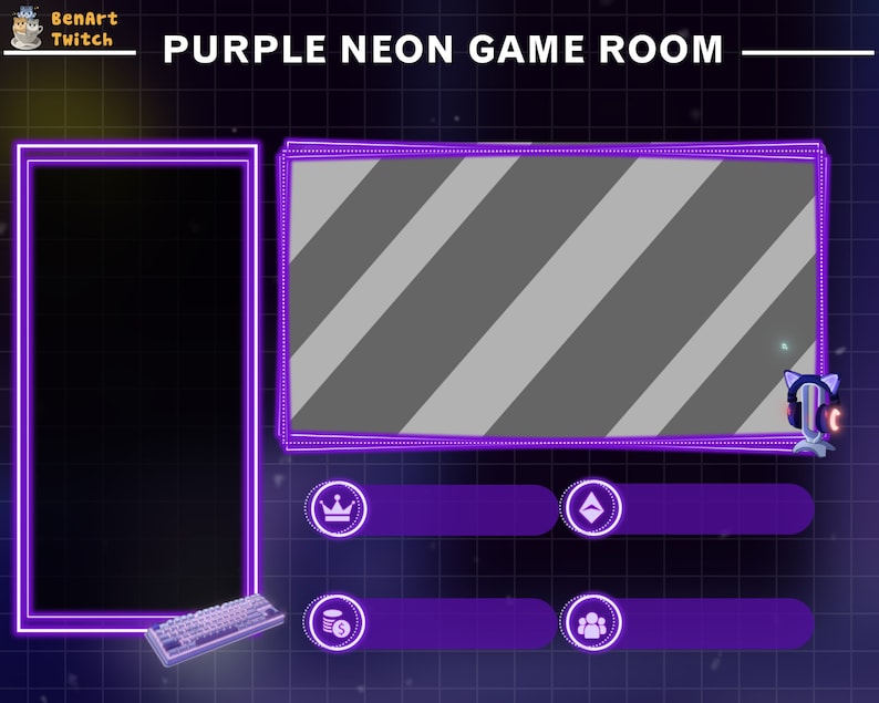 Animated Twitch Overlay Cozy PC Room Purple, Neon Game Room Stream ...