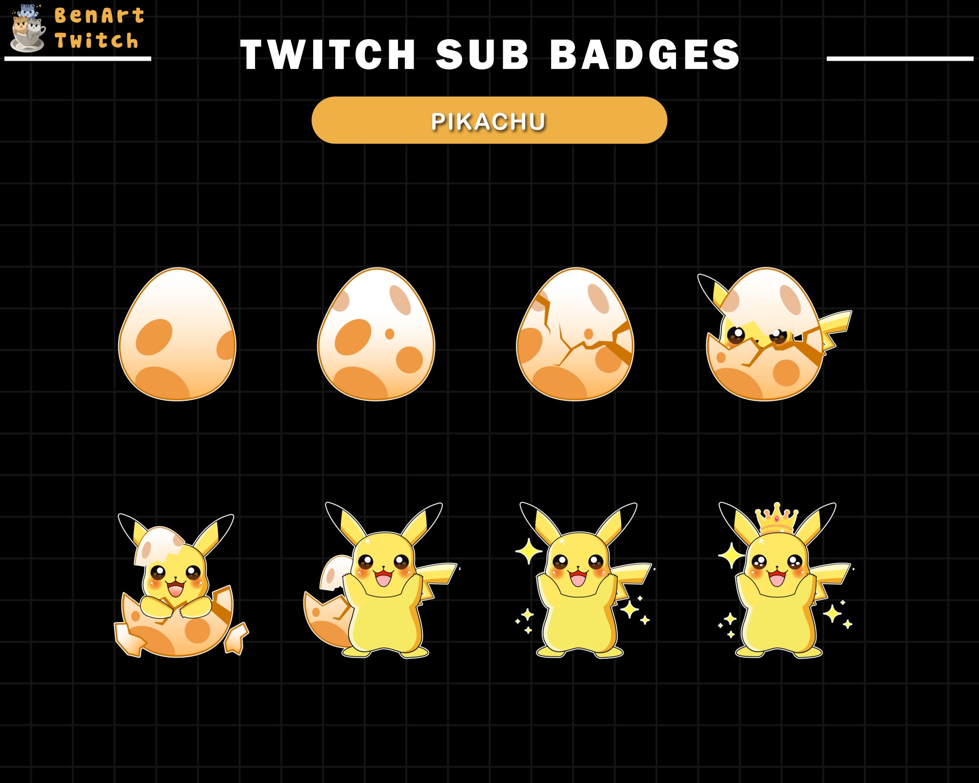 Pikachu Twitch Sub Badges, Cute Pokemon Sub Badges for Streamers ...