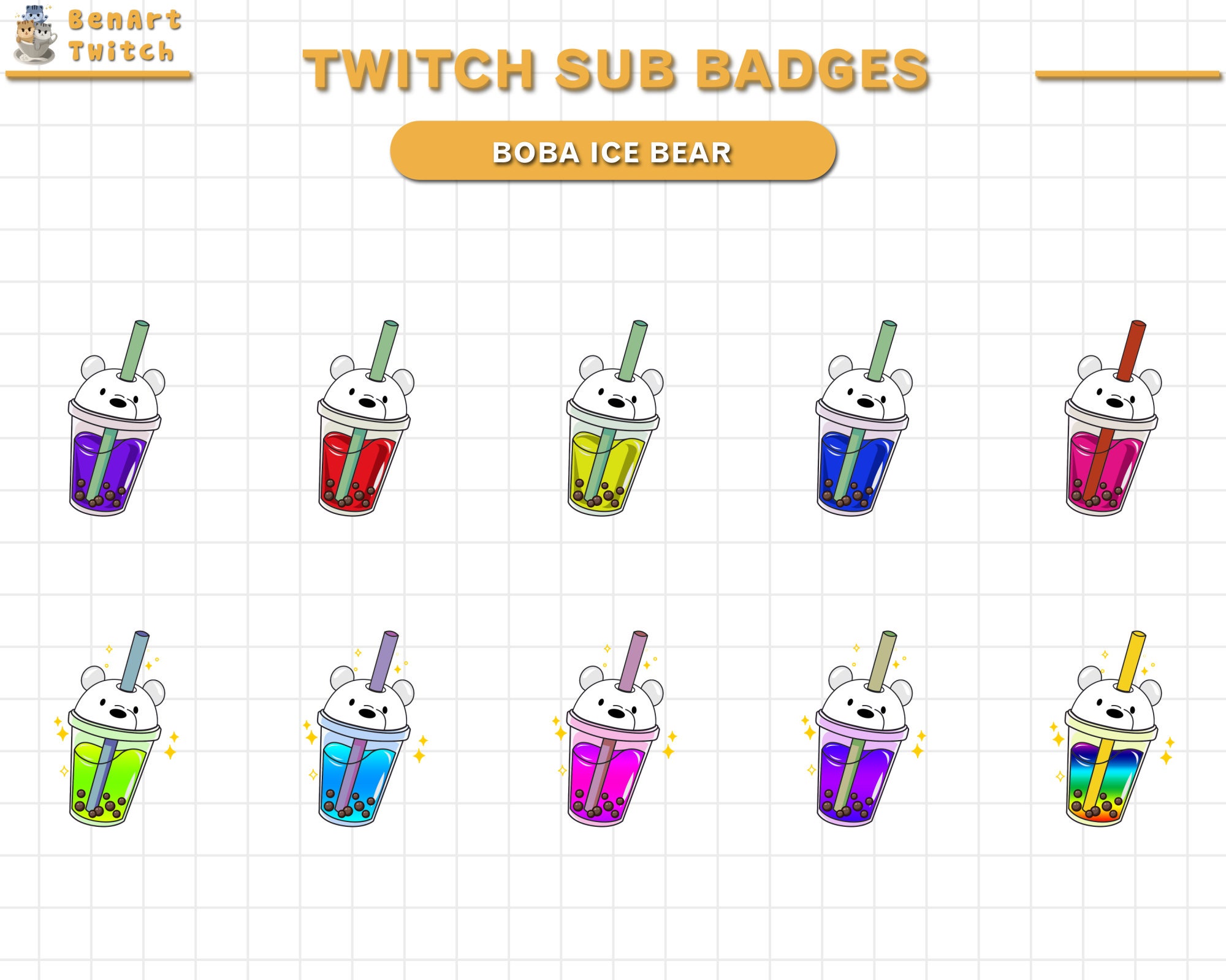 Boba Ice Bear Twitch Sub Badges, Bear Sub Badges Ready to Use for ...