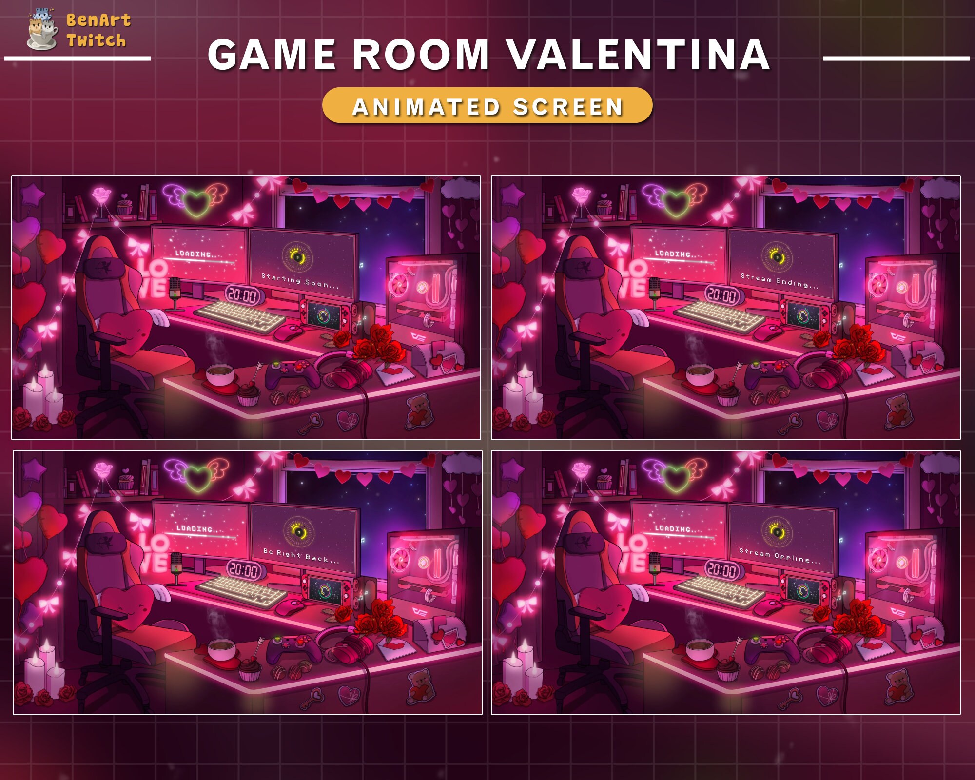 Animated Twitch Screens Valentine's Day PC Room, Lo-fi Game Room Stream ...