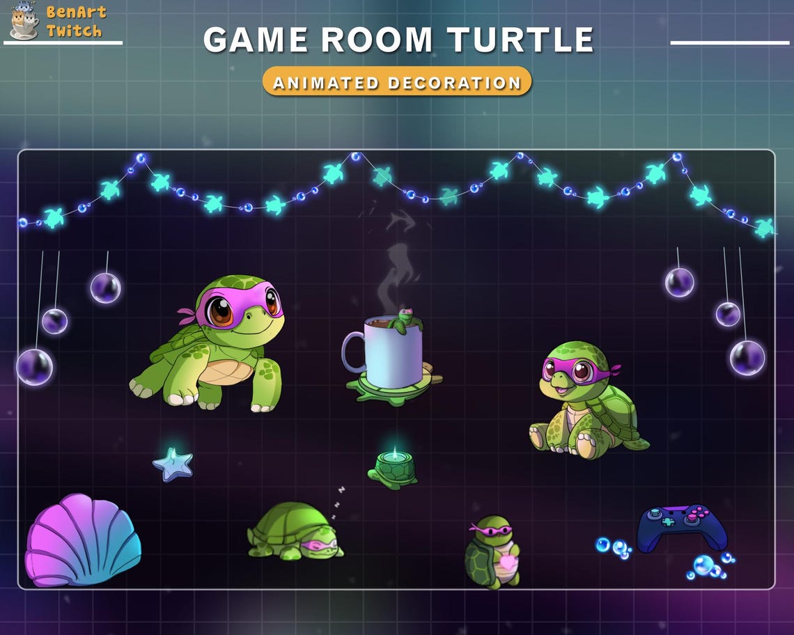 Animated Stream Decoration Turtle Theme, Cute Sea Turtle Twitch Deco ...