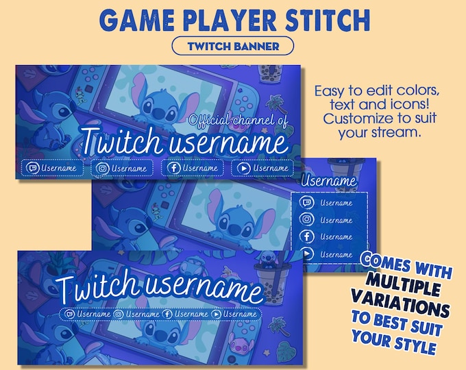Stitch Twitch Banner Template, Lofi Desk Stitch Stream Header, Kawaii ...