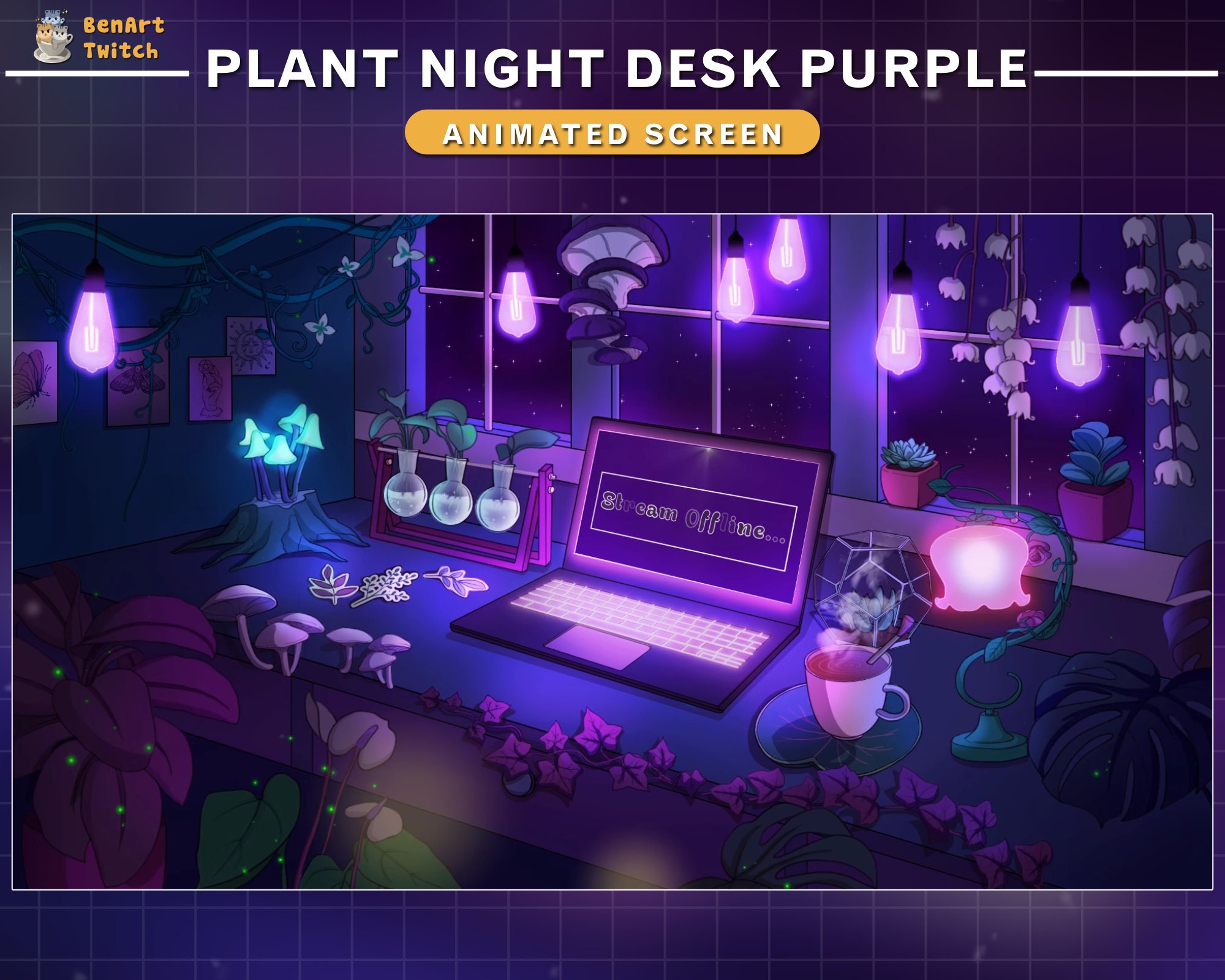 Animated Twitch Screens Game Room Plants Purple, Lo-fi Room Stream ...