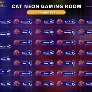 Animated Neon Cat Game Room Twitch Overlay Pack With Starry Night Scene ...