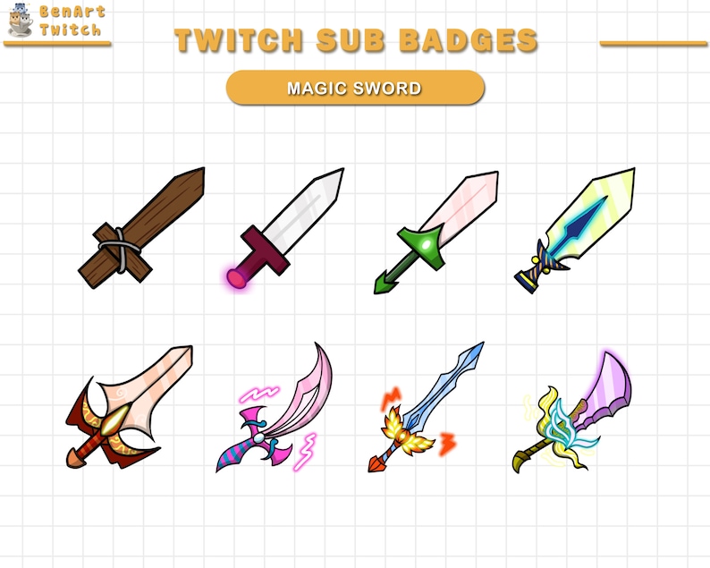 Magic Sword Twitch Sub Badges, Swords Twitch Badges for Streamers ...